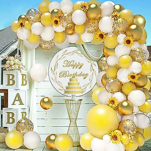 18Inch Sunflower Yellow Gold White Balloons Balloon Garland Arch Kit, Sunflower Bee Theme Birthday Baby Shower Wedding Party Decorations for Girl Boy