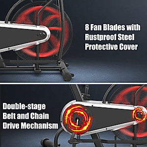 Goplus Air Bike, Fan Exercise Bike with Unlimited Resistance, Clear LCD Display, Tablet Holder, Adjustable Seat and Built-in Wheels, Fan Cycling Bike for Home Cardio Training