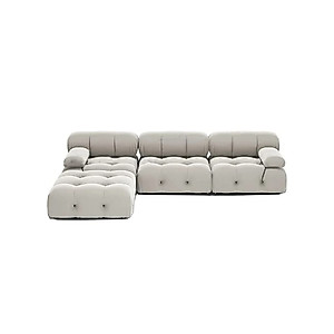 FANCUF Moderns Velvet Cushioned Combination Sofa - Beige/Orange(D)