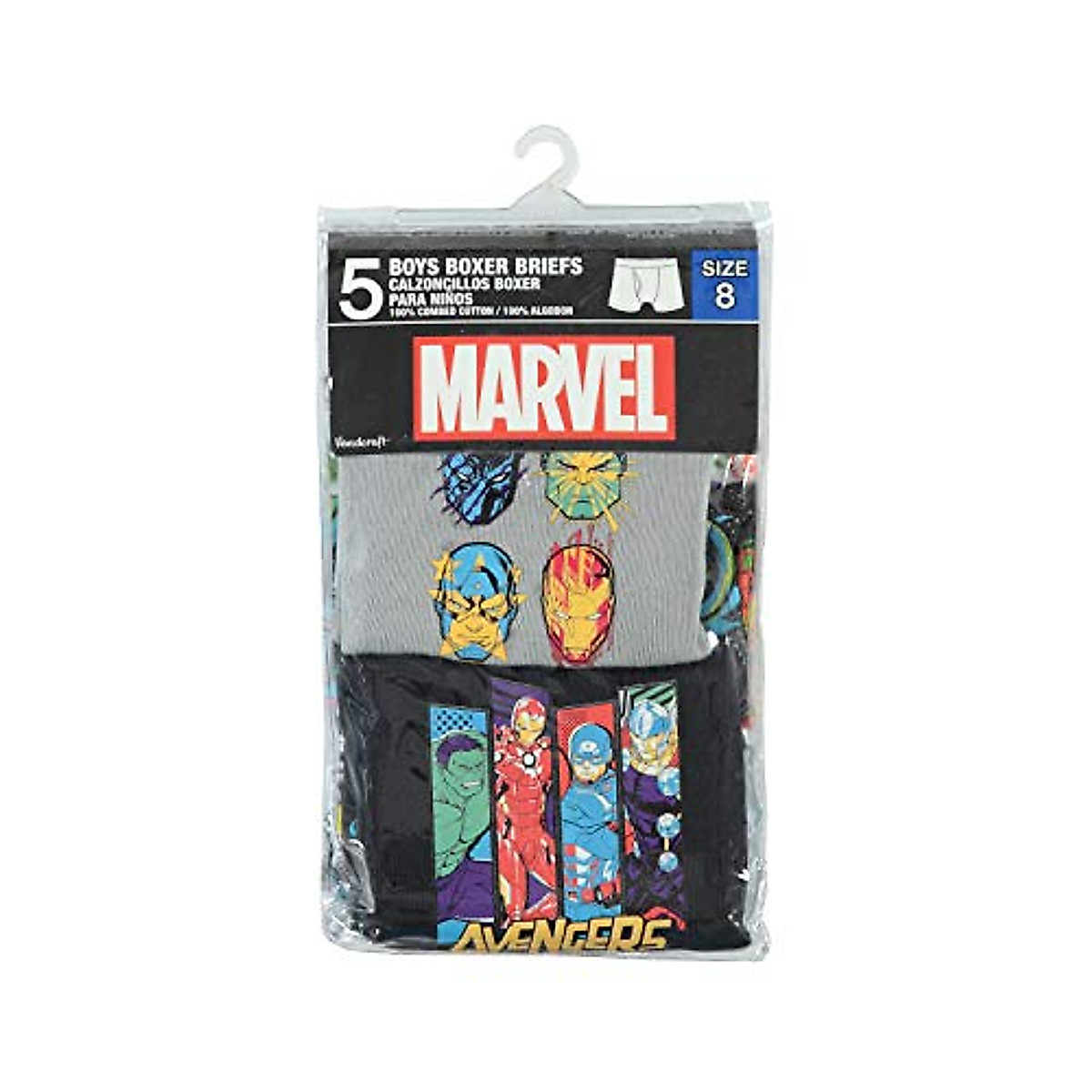 Marvel Boys' Avengers Assorted Hero Prints Including Iron Man, Hulk, Thor & More in Size 4, 6, 8, 10, 12, 5-Pack 100% Cotton Boxer Brief