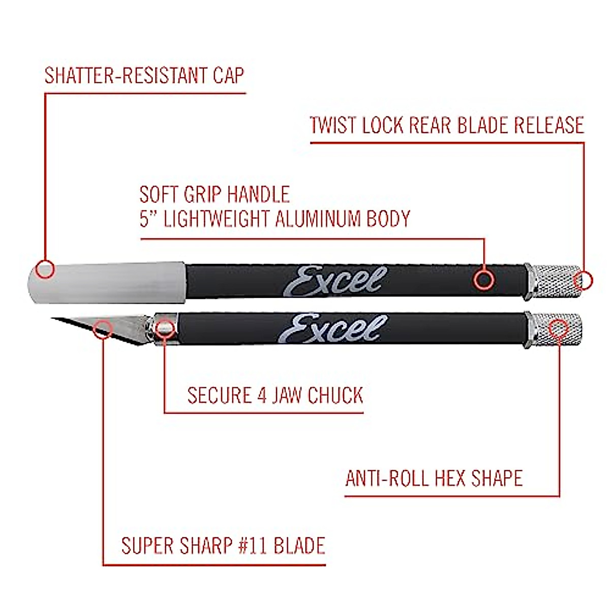 Excel Blades Soft Grip Craft Knife Set, Soft Grip Fine Point Angled Blades for Precision Cutting & Trimming, Multi-Purpose Hobby, Scrapbooking, and Crafting Tools, Blue, 3-Pack