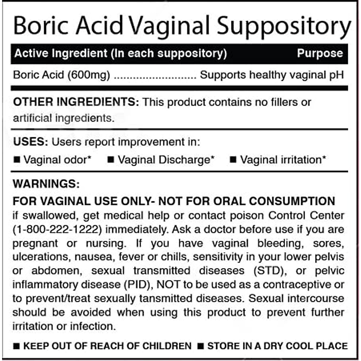 N'More Boric Acid Vaginal Suppositories- 100% Pure - Made in USA- Boricfem Vaginal Health Supplement- 30 Servings (Pack of 1)
