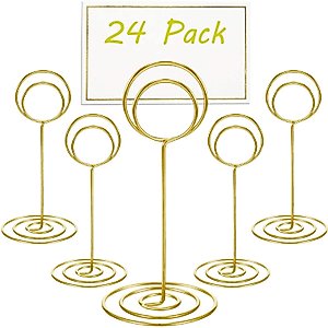 Toncoo 24 Pack Premium Table Number Holders and 24 Pcs Place Cards with Gold Foil Border, Place Card Holder, Table Sign Stand, Photo Picture Holders Wedding Table Name Card Holder(Gold)