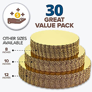 [30 Pack] 8 10 12 Inches Round Tierd Cake Boards Combo - Cardboard Disposable Layered Cake Pizza Circle Scalloped Gold Stackable Tart Decorating Base Stand