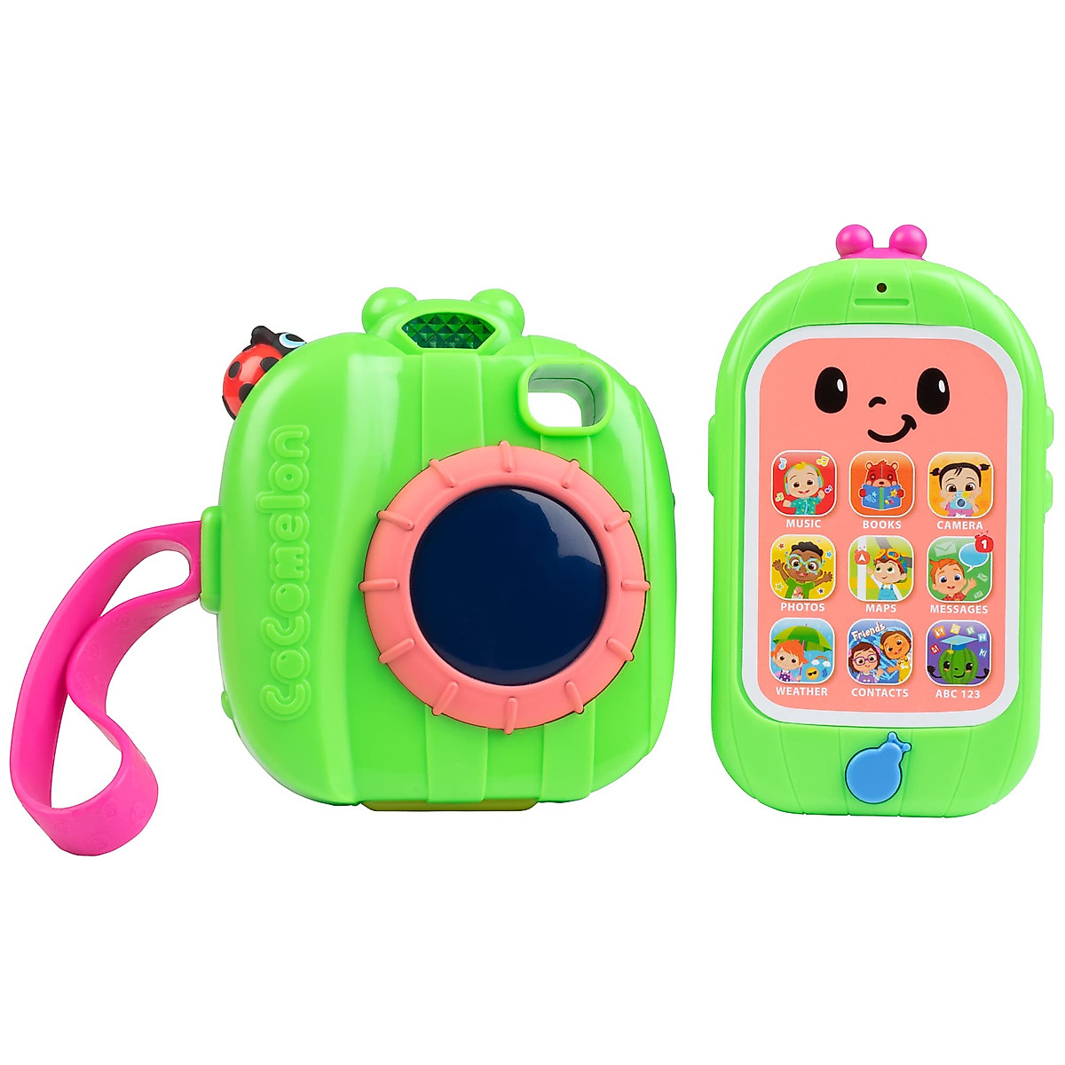CoComelon Musical Cell Phone & Camera 2-Pack - Interactive Pretend Tech Learning Toy w/ Lights, Sounds & Music - Officially Licensed - Christmas Stocking Stuffer Gift for Preschoolers and Kids - 2+