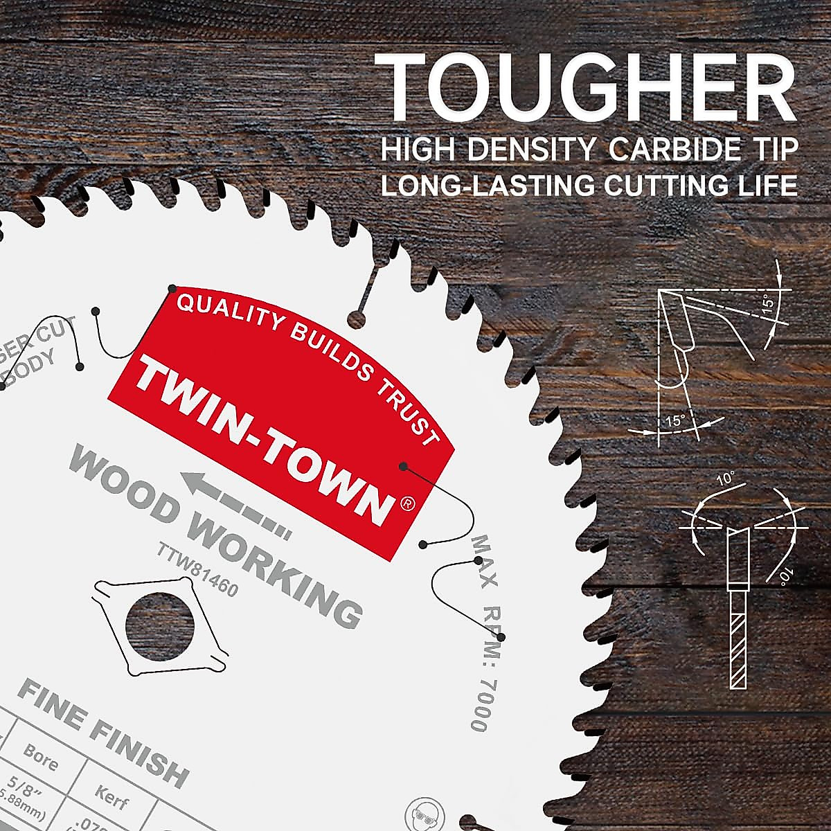 TWIN-TOWN 8-1/4-Inch 60 Teeth ATB Fine Finish Thin Kerf Saw Blade with 5/8-Inch DMK Arbor