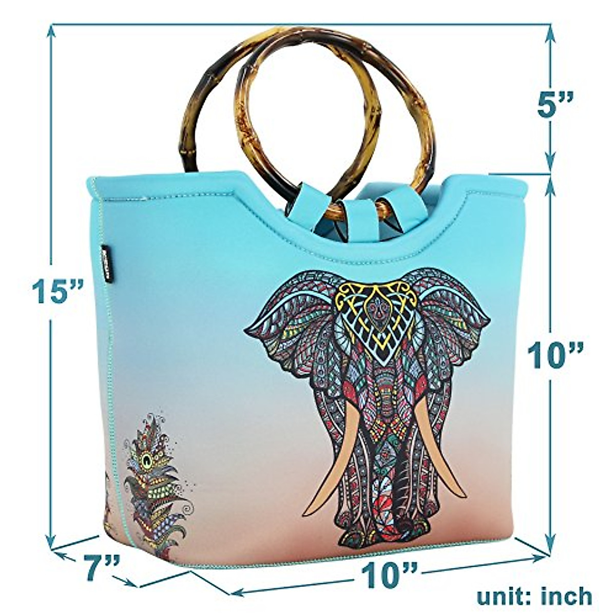 Lunch Bag Tote Bag by QOGiR - Large Reusable Insulated Neoprene lunch Bag with Inside Pocket (Elephant)