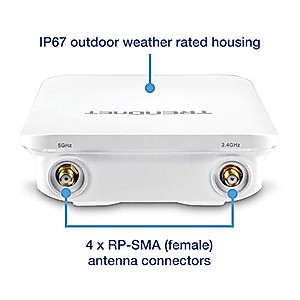 TRENDnet 5 DBI Wireless AC1300 Outdoor PoE+ Omni-Directional Access Point, TEW-841APBO, 4 X 5 DBI Omni Directional Antennas, Point-to-Point & Point-to-Multi-Point WiFi Bridging, IEEE 802.3AT PoE+