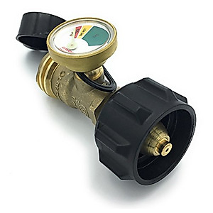 Premium Gauge Master Propane Tank Gauge Gas Meter - Cylinder Gas Level Indicator Adapter - Suitable for All BBQ Grill, RV Camper & Appliances - Type 1 Connection - Includes Cover Cap & Leak Detector