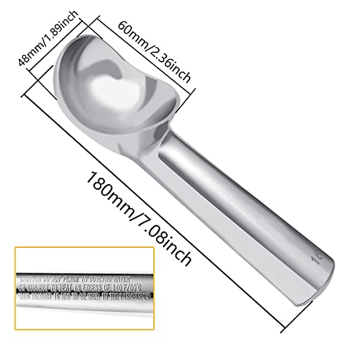 Large Ice Cream Scoop 7 inches Nonstick Anti-Freeze Ice Cream Scooper Professional Icecream Scoop Spoon Kitchen Tool Aluminum Design for Gelato, Cookie Dough, Sorbet, Bright Silver