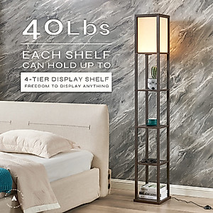 ATAMIN Alvin - 72" Dimmable LED Floor Lamp with Shelves, 3-Way Switching LED Shelf Floor Lamp, Modern LED Standing Lamp for Living Room and Bedroom, Brown