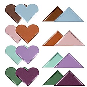 Lunpliran Leather Heart Bookmark Page Corner Book Marks Book Accessories for Reading Lover, Cute Handmade Book Reading Gift for Book Lovers Women and Kids (Heart and Triangle, 16PCS)