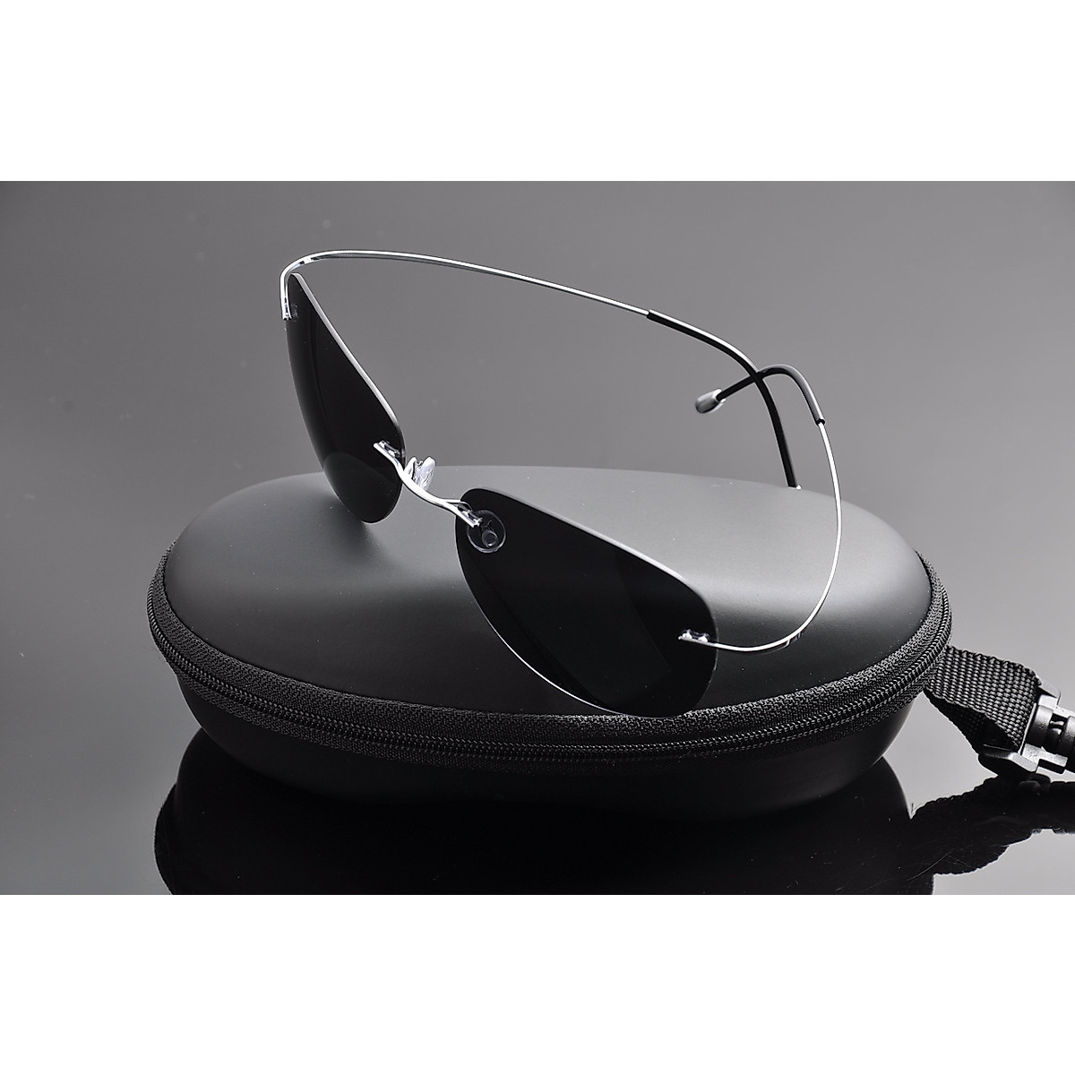 De Ding Mens rimless titanium polarized Sunglasses (silver, gray)