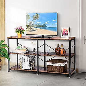 VIVOHOME 55 Inch Narrow Console Table, Industrial Sofa Table Behind Couch with 3-Tier Storage Shelves, Metal Frame, Easy Assembly, for Entryway, Hallway, Living Room