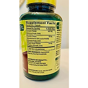 Spring Valley Turmeric Curcumin 500mg with Ginger Powder, General Wellness, 180 Capsules