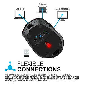 JLab GO Charge Wireless Mouse, Connect Via Bluetooth or USB Wireless Dongle, Multi-Device Toggle, Portable, Ultra-Compact and Lightweight for Work on The Go, Adjustable Tracking, (1 Pack)