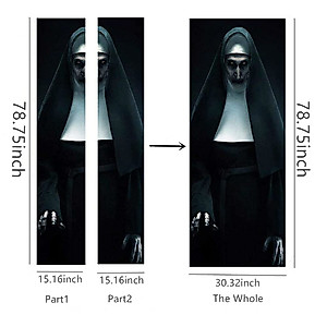 Halloween 3D Nun Door Mural Sticker - 30 x 80 Inches Self Adhesive Door Decal Sticker Horror Ghost Nun Door Wallpaper Peel and Stick Removable Vinyl Decals for Terror Scary Home Party Bar Props