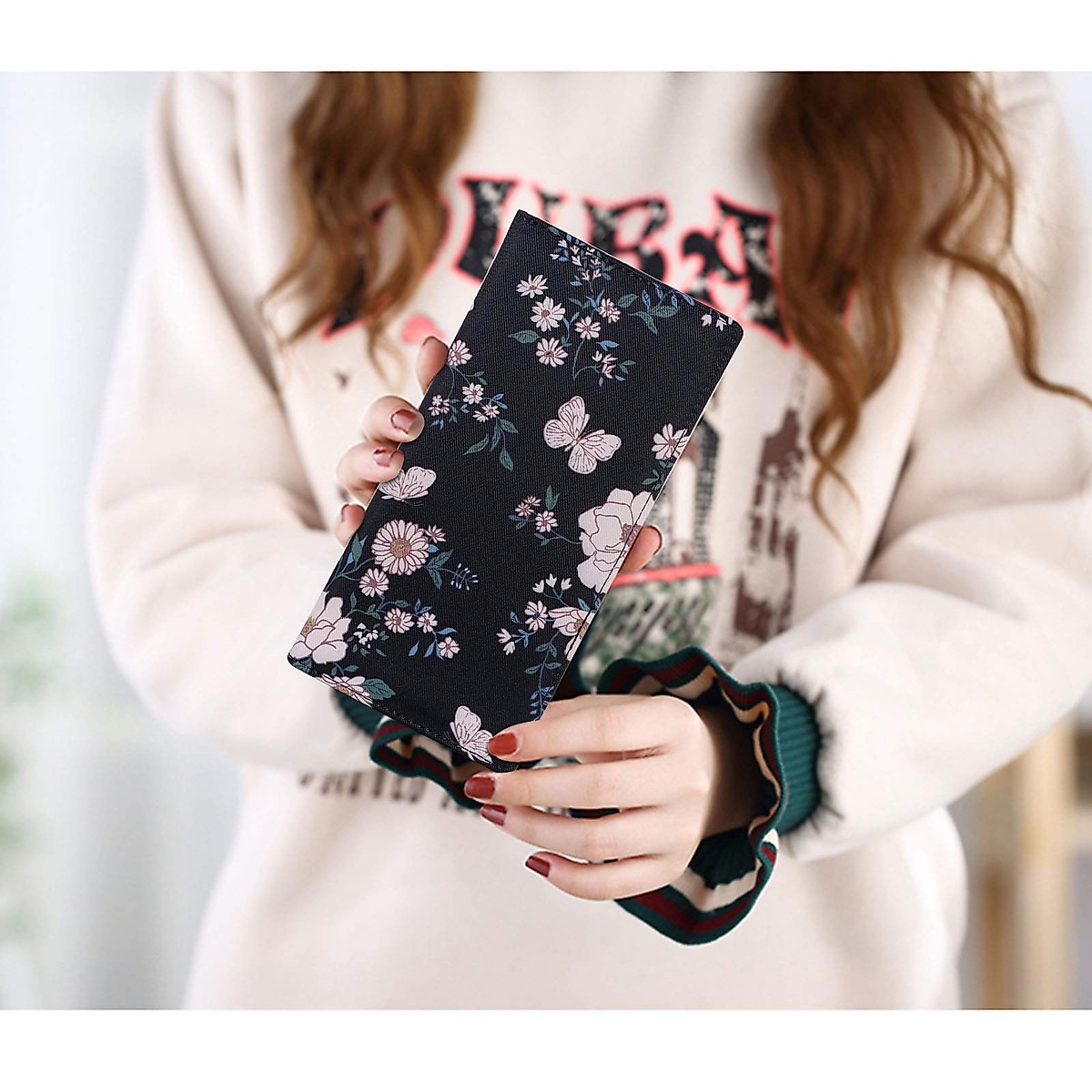 HUA ANGEL Ultra Slim Thin Women Wallet, RFID Blocking Credit Card Holder Bifold Long Purse Magnetic Buckle Ladies Billfold