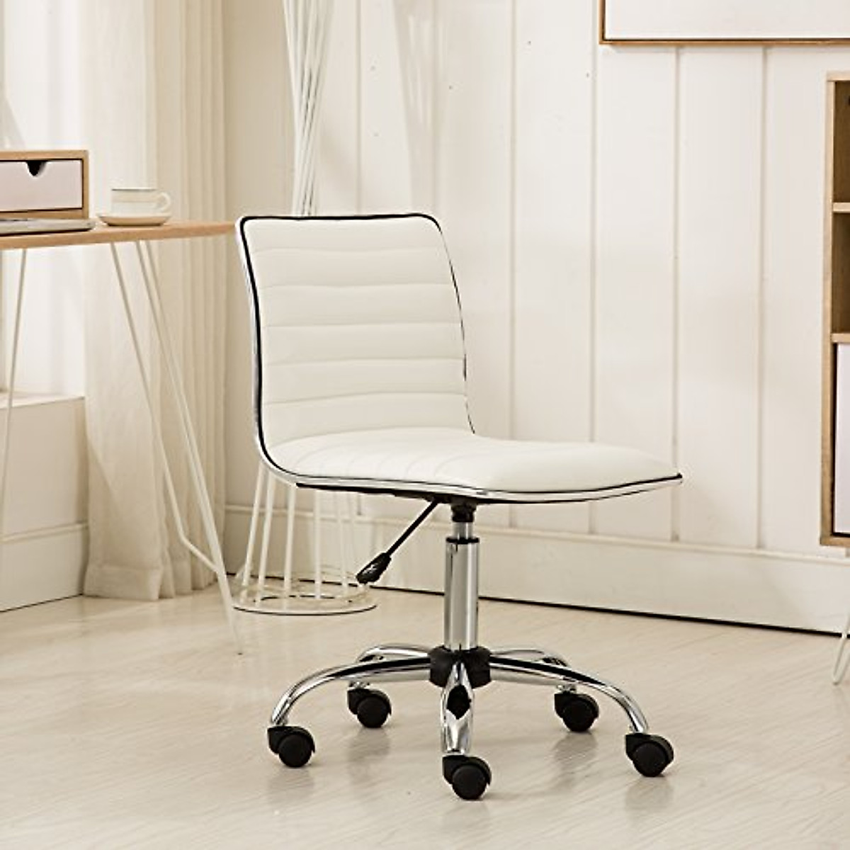 Roundhill Furniture Fremo Chromel Adjustable Air Lift Office Chair in White