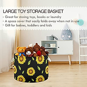 ALAZA Flower Seamless Sunflower Floral Storage Basket Gift Baskets Large Collapsible Laundry Hamper with Handle, 20x20x14 in