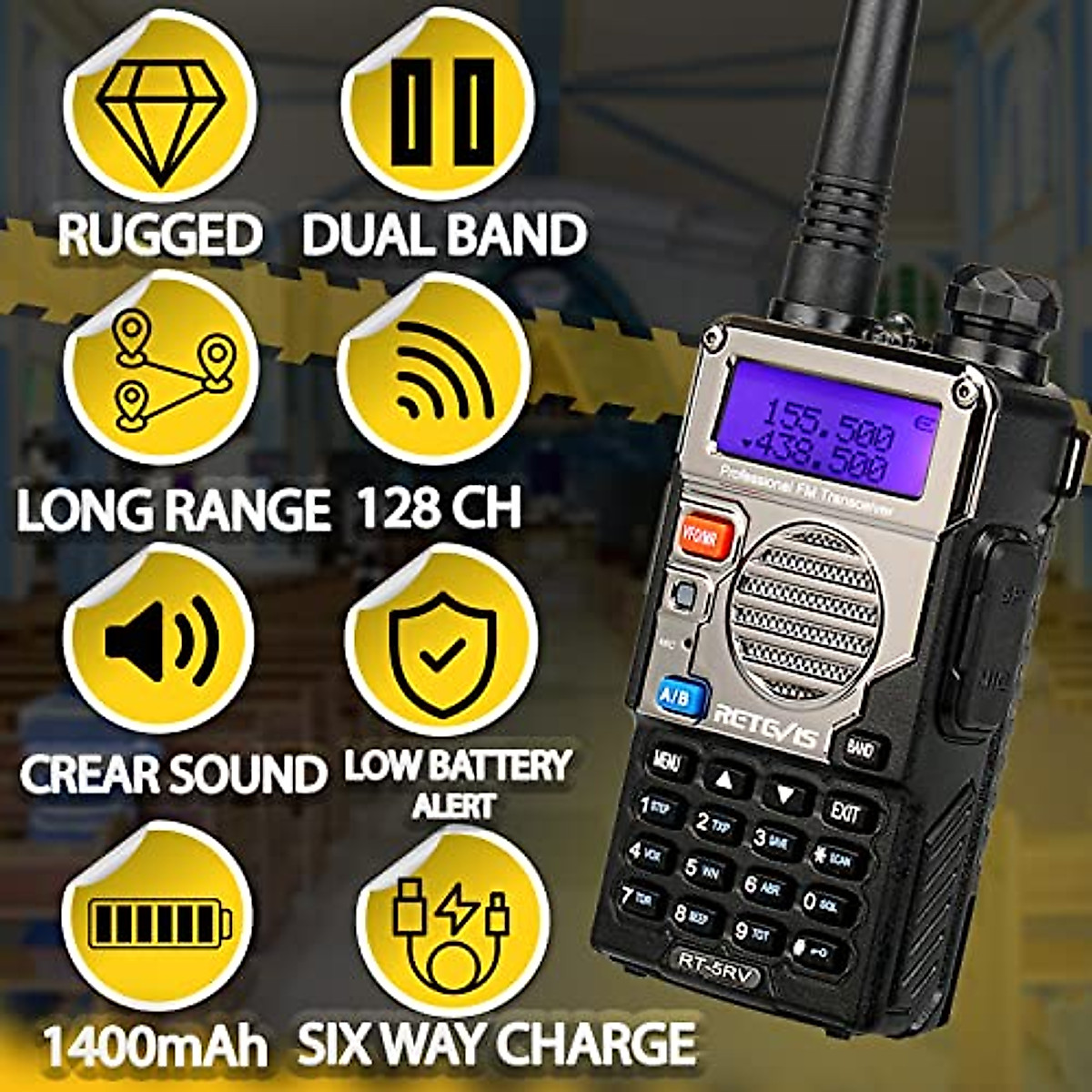 Retevis RT-5RV 2 Way Radios Walkie Talkies Long Range,High Power Walkie Talkie,Shock Resistant,Two Way Radio with Charging Station for Industrial(6 Pack)