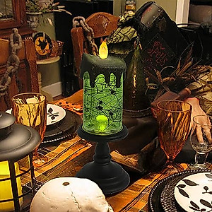 POPONINE Halloween Snow Globe Candle Lights, Battery Powered LED Flameless Candle Lights, Motor Driven Spider Spinning on Water, Halloween Indoor and Holiday Party Table Top Decorations -Spider