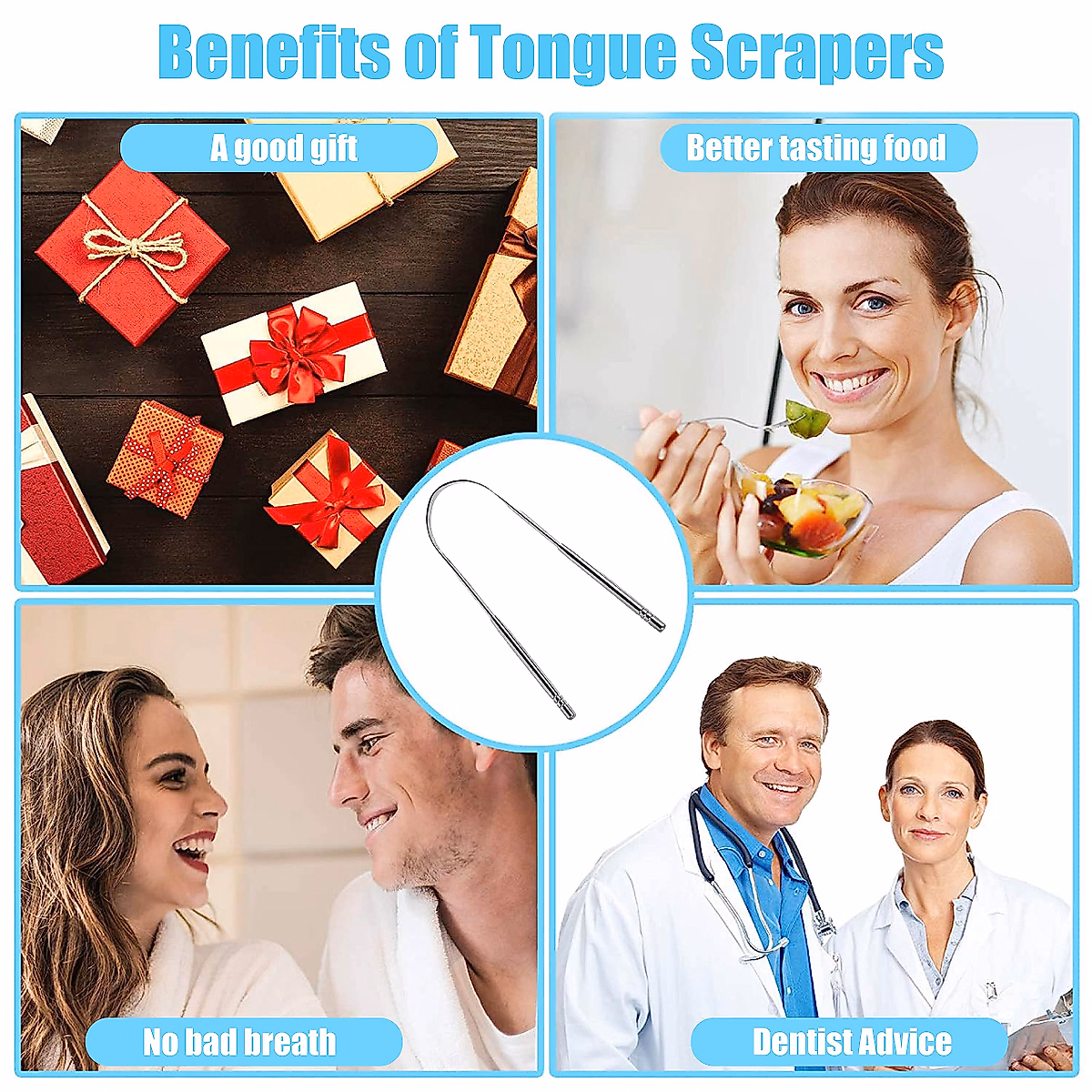 Zlongron U-shaped metal stainless steel toungescraper, is a bad breath eliminating oral care tongue brush, durable, easy to clean tongue scraper with case. bring you a day of fresh breath.