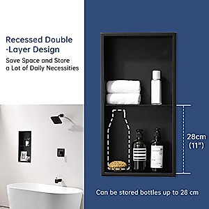DAYONE Matte Black Shower Niche 12" X 24" NO Tile Needed , Stainless Steel Rectangular Bathroom Wall Soap Niche, Alcove Douche De niche Salle De Bain, Double Shelf Shower or Tub Storage Organizer Nook Insert