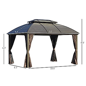 LHLLHL 10x12 Hardtop Gazebo with Aluminum Frame, Metal Roof Gazebo Canopy with Curtains and Netting for Gardens, Patios