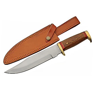 Wood & Brass Hunting Knife 12.25" Stainless Steel Brass Inlay