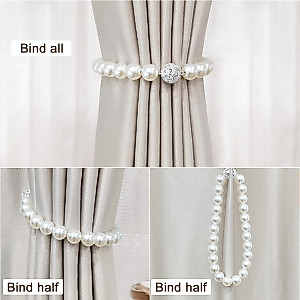 Canjuxk Magnetic Curtain Tiebacks, 4 Pack Pearl Drapery Tie Backs Weave Holder for Window Draperies Hold Curtains Drape Ties Backs Holdback, Bedroom Home Decor