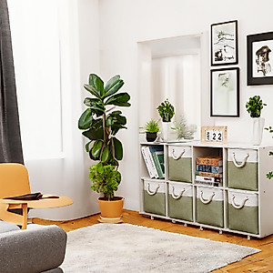 Guoovvs Fabric Storage Cubes, 11 inch cube storage bin with Handles, 11x11 cube storage organizer bins, Collapsible Storage Bins for Shelves and Home, Cubby Storage Bins 11x11( White/Green,6Pack)