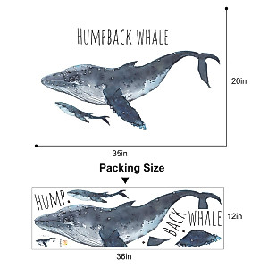 Humpback Whale Wall Decals Marine Animal Stickers Peel and Stick Art Mural Decor for Home Office Dorm Party Nursery