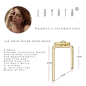LOYATA Ear Jacket Earrings Gold Stud Bar Thread 14K Gold Filled Dainty Small Simple Hypoallergenic Geometric Jewelry Gift for Women