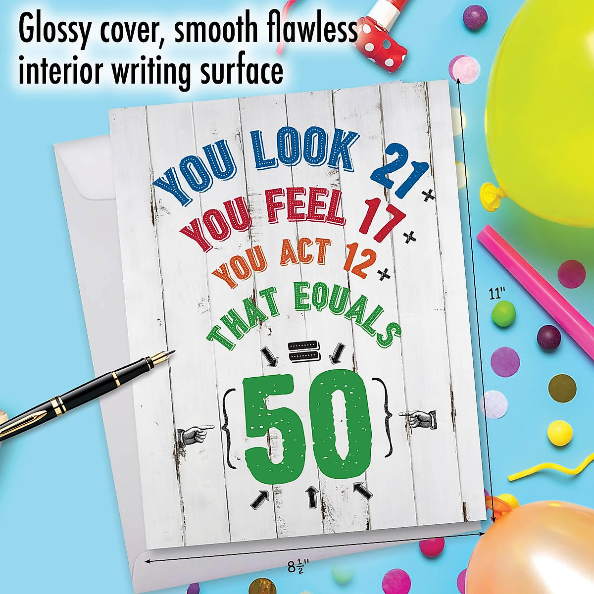 NobleWorks - 50th Big Funny Birthday Card (8.5 x 11 Inch) - Group Milestone Notecard for Year Old, Birthday Congrats from All of Us - Age Equation 50 J7195MBG-US