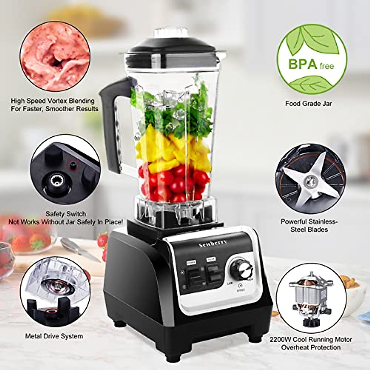 Professional Countertop Blender for home and commercial use, 2200W High Speed Smoothie Blender for Shakes and Smoothies with 70OZ BPA-Free Tritan for Crushing Ice, Frozen Dessert, and Nuts etc.