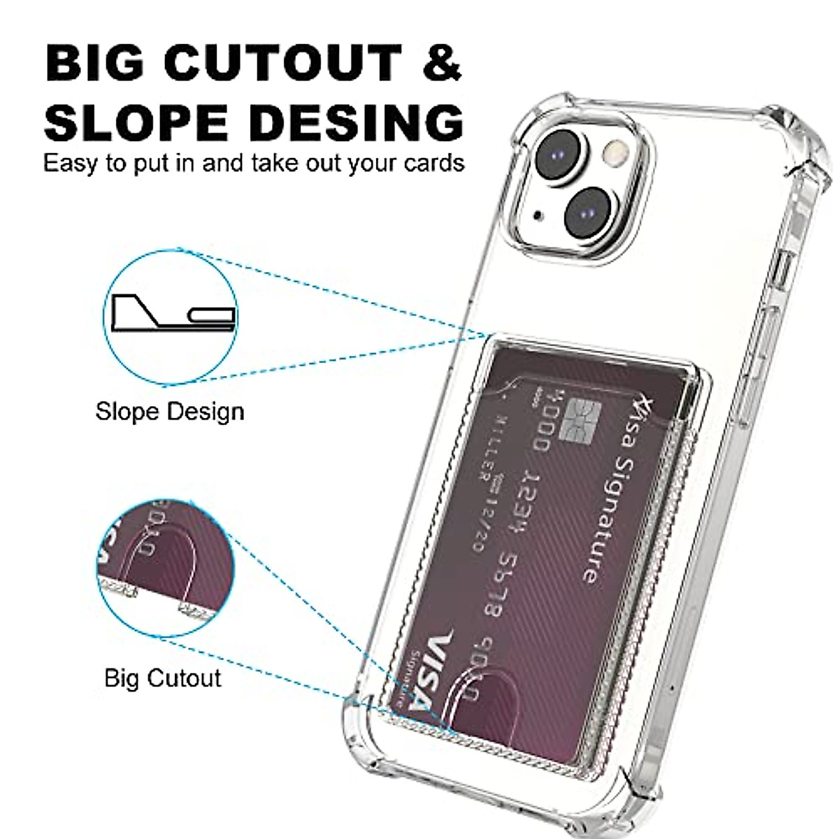 Wuwedo for iPhone 14, iPhone 13 Clear Card Case, Protective Shockproof TPU Slim Wallet Phone Case with Card Holder