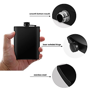 Hip Flasks for Liquor for Men 8 oz 12 Bulk with Funnel Set Black Matte Metal Stainless Steel for Drinking Whiskey Alcohol Groomsmen (Black Matte Cap)
