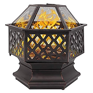Fire Pit,22" Hexagonal Shaped Iron Brazier Wood Burning Fire Pit Decoration for Patio Backyard Garden Beach Camping Picnic