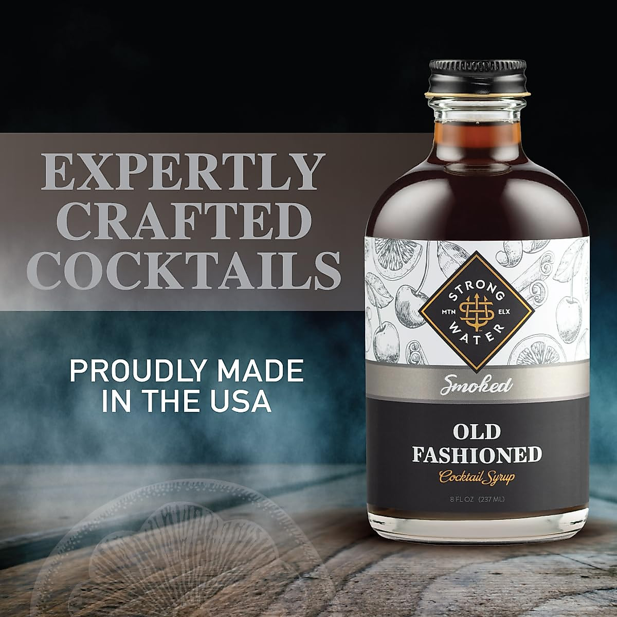 Strongwater Smoked Old Fashioned Craft Cocktail Mixer - Makes 32 Cocktails - Handcrafted Old Fashioned Syrup with Lapsang Souchong Tea, Sugar, Citrus & Cherry - Just Mix with Bourbon or Whiskey