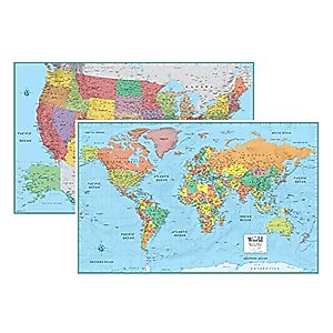 RMC 32" x 50" Signature United States USA and World Wall Map Set (Laminated)