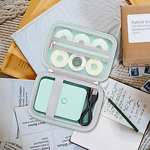 Canboc Hard Carrying Case for JADENS D110 Label Maker Machine, Portable Bluetooth Label Printer Box, Zipper Mesh Bag fits Label Paper and Charging Cord, Green