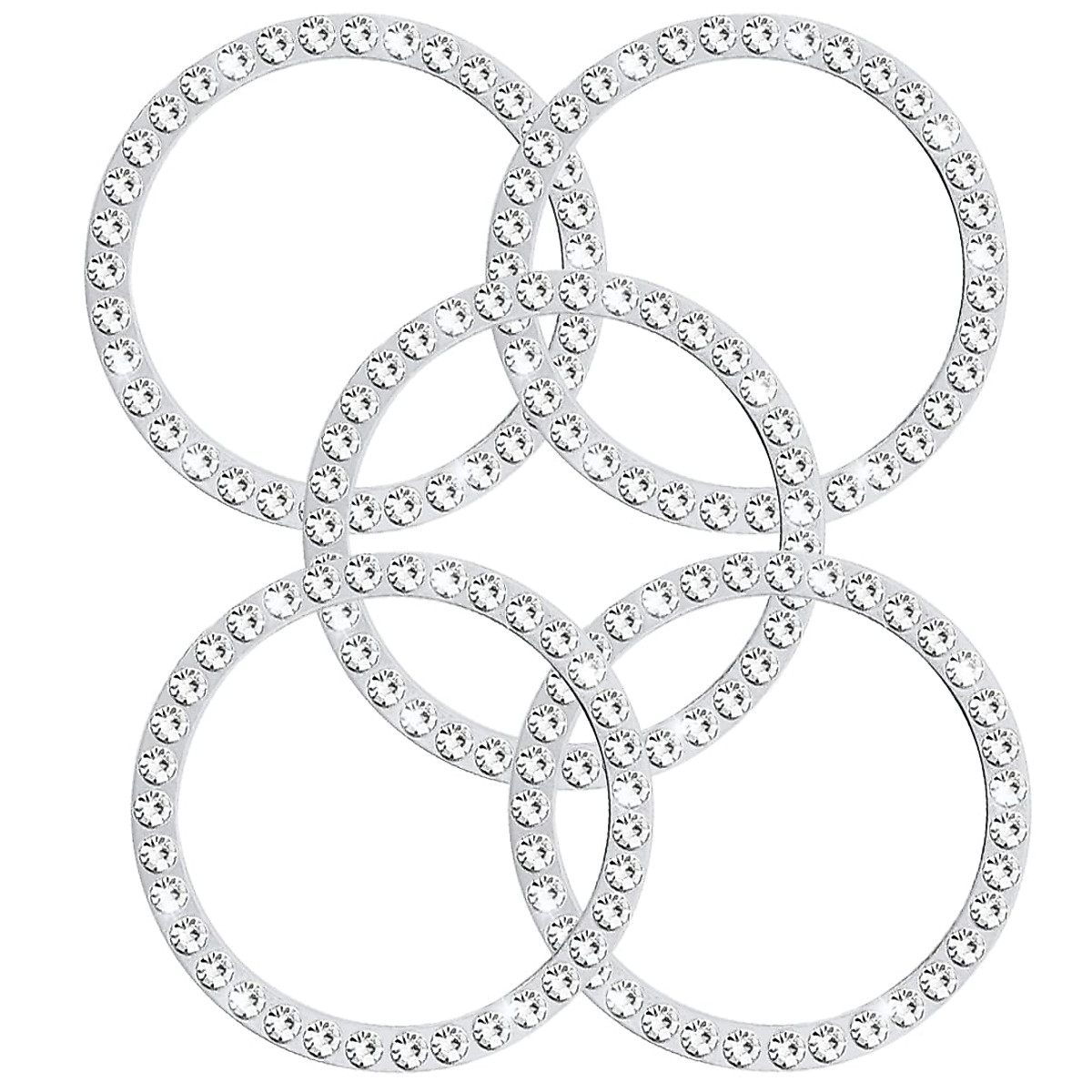 6 Pcs Bling Car Decor Crystal Rhinestone Ring Emblem Sticker, Engine Start Stop Decoration Ring Car Interior Accessories for Women, Push to Start Button Cover, Key Ignition & Knob Bling Ring, Silver