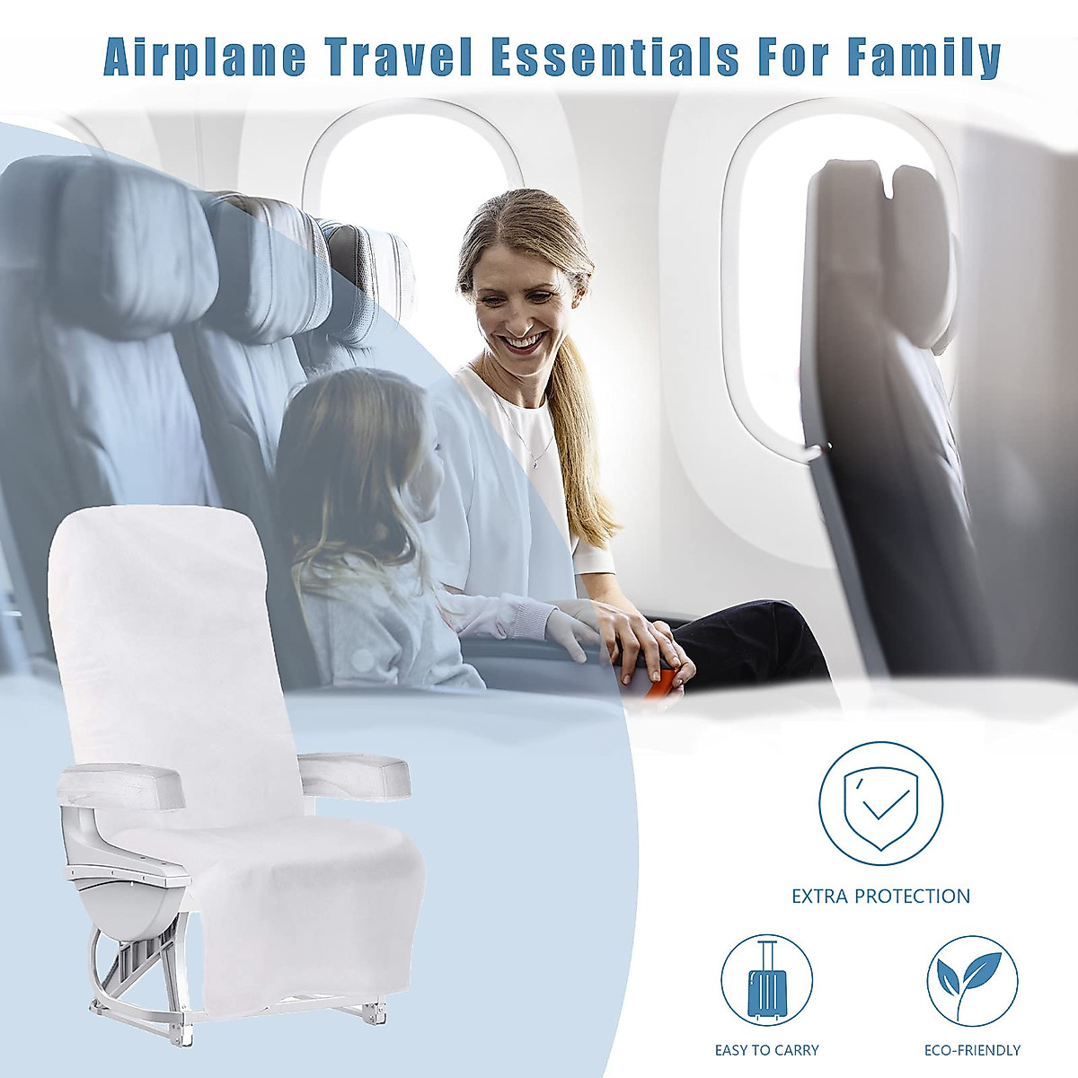 Yinghow Airplane Seat Covers Disposable 2 PCS Seat Covers & 4 PCS Armrest Cover Comfortable 丨Waterproof丨 Non-Woven | Safety Seat Protectors for Air Travel, Car, Train, Business Trip, white(ZTAO-5PCS)