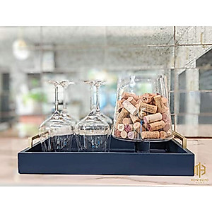 Montecito Home Decorative Coffee Table Tray - Ottoman Tray - Breakfast, Drinks, Liquor Serving Platter - from Farmhouse to Modern - Matte Finish - Champagne Gold Handles - Twilight Blue