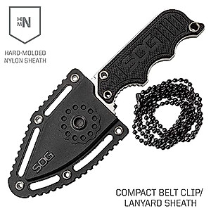 SOG Instinct Mini Small Fixed Blade Knife- 8.75 Inch x 1 Inch x 4 Inch Full Tang Adjustable Clip Belt or Boot Knife with Tactical Knife Sheath and Neck Knife Lanyard (NB1002-CP)