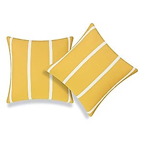 Hofdeco Patio Indoor Outdoor Pillow Cover ONLY for Backyard, Couch, Sofa, Yellow Wide Striped, 20" x20“, Set of 2