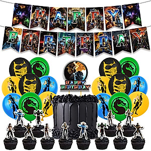 Morrtal Kommbat Birthday Party Decoration Game Party Supplies Include Happy Birthday Banner Balloons Cake Topper Background for Theme Birthday Party Decoration