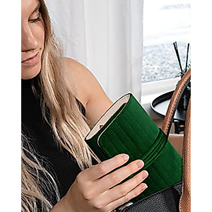 Benevolence LA Jewelry Boxes for Women | Jewelry Organizer | Large Velvet Jewelry Box for Earrings Necklaces, Bracelets and Rings | 2 Layer Jewelry Storage Organizer | Emerald Green