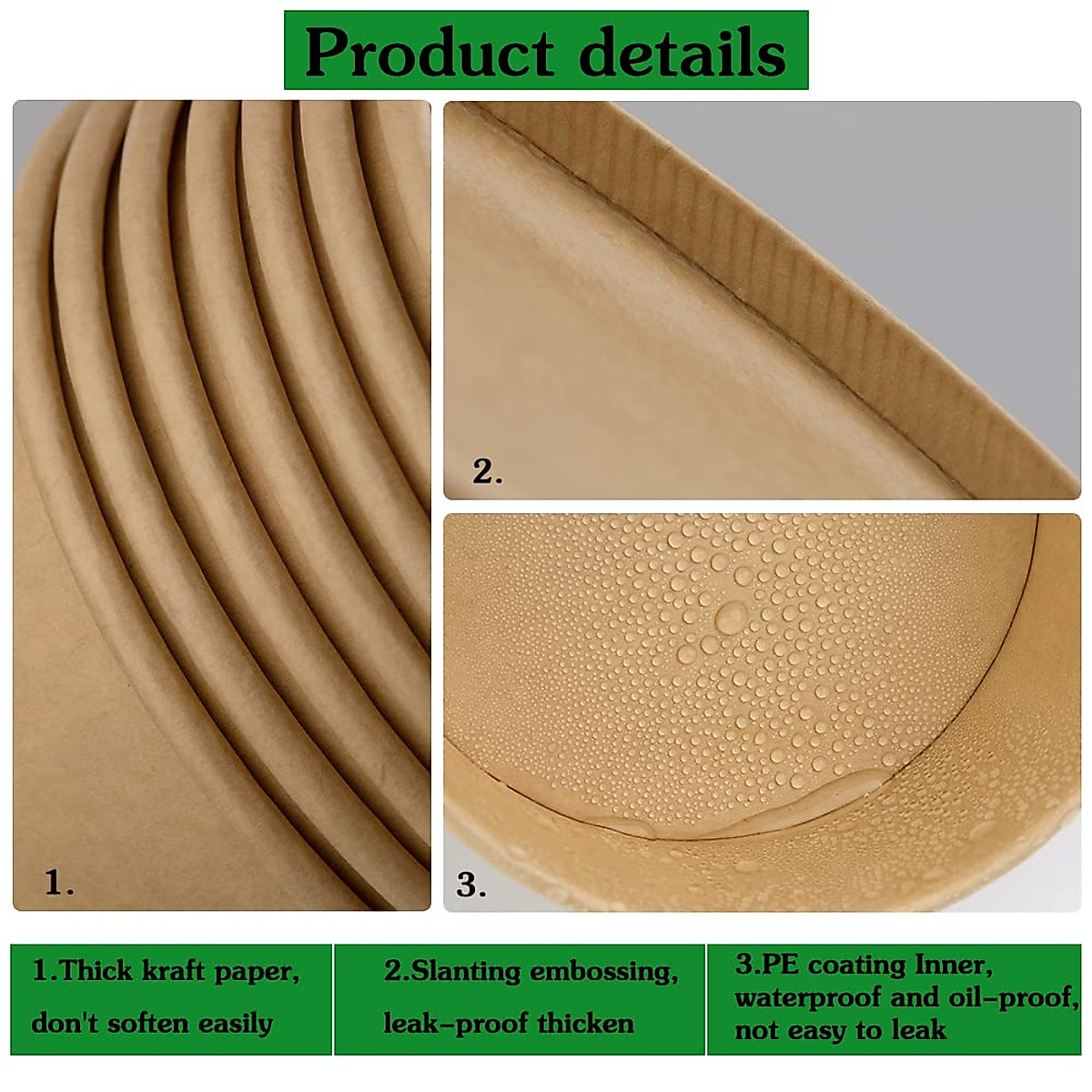 Huaiid Paper Bowl With Lids, 37 oz Kraft Paper Food Container, Paper Soup Bowls,Disposable Paper Salad Bowls For Chilled Pasta, Potato Salad, Fruit and More[1100 ML 50 Pack]